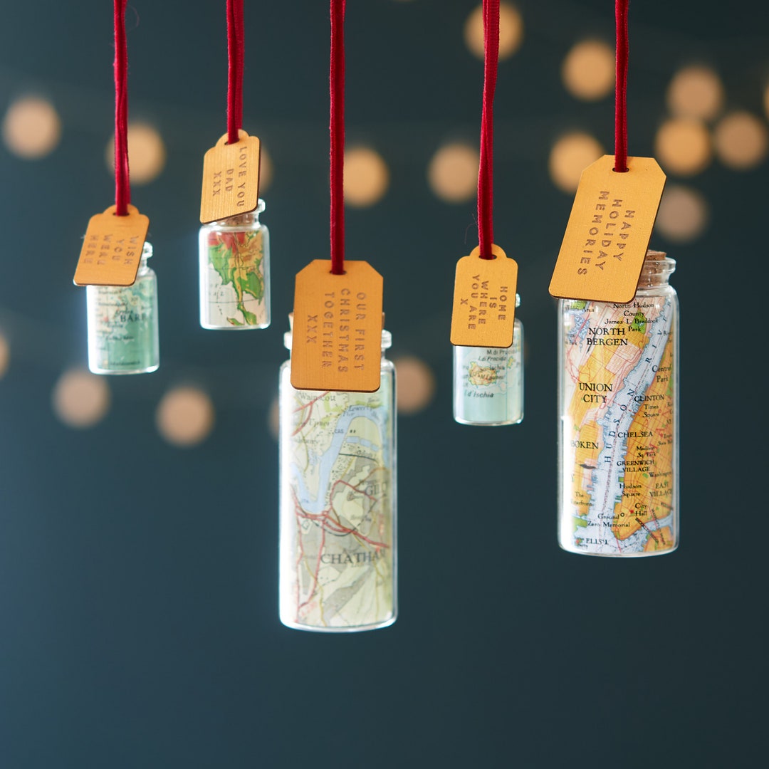 Christmas Bauble Custom Map Message Bottle - Personalised Map in A ...