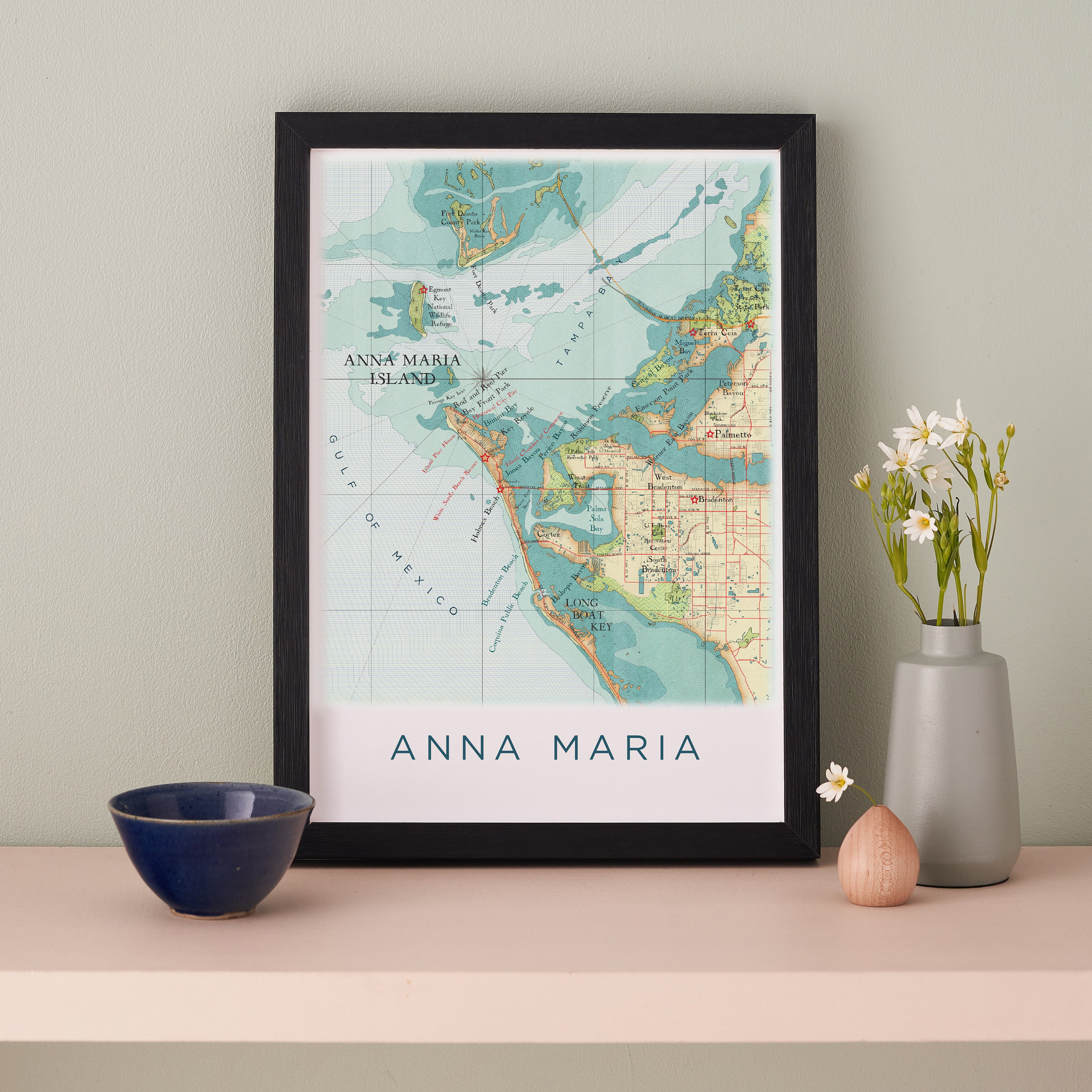 Anna Maria Island Map Print, Wall Art Print Anna Maria Island, Florida ...