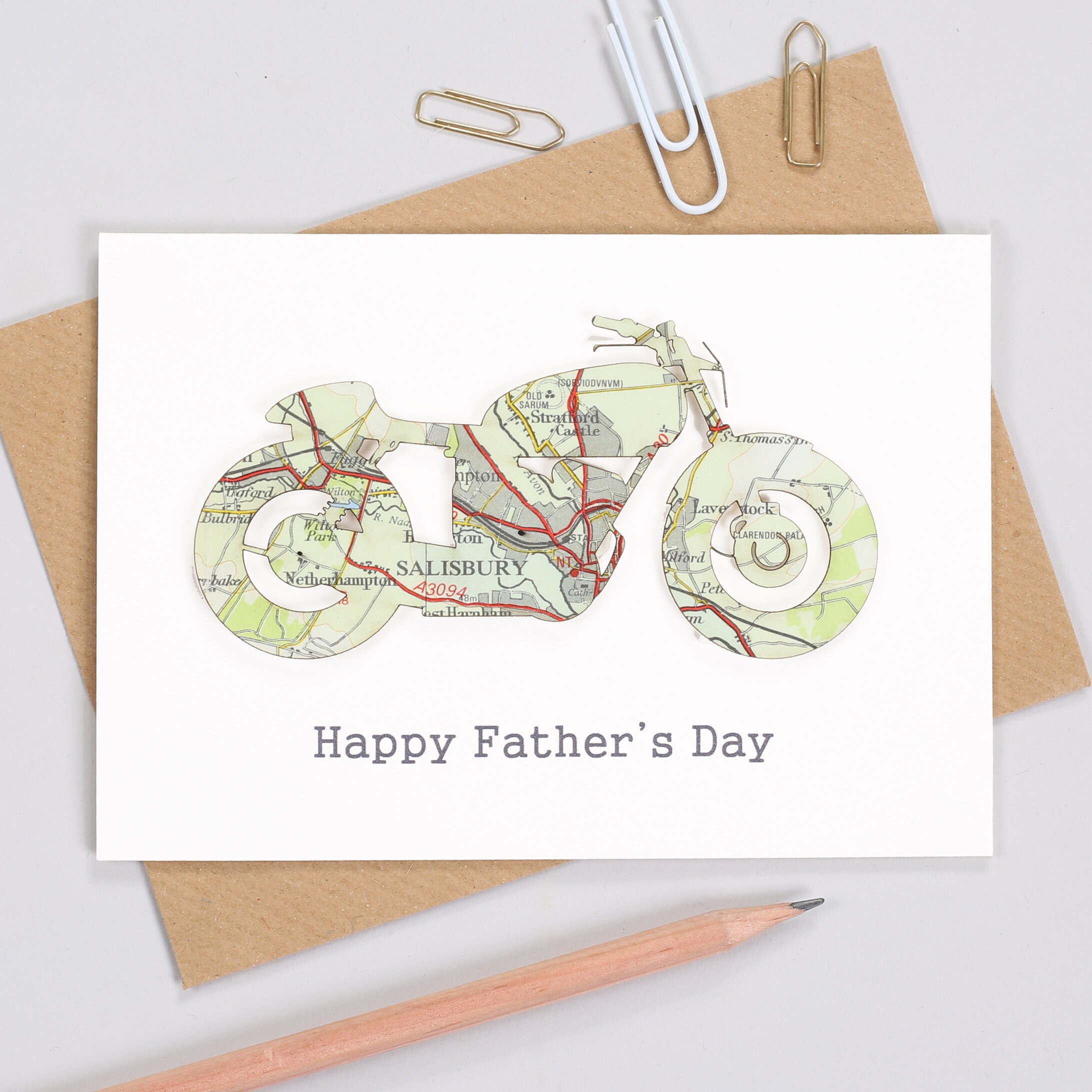 Fathers Day Card, Motorcycle Card, Custom Map Motorbike Card for Dad ...