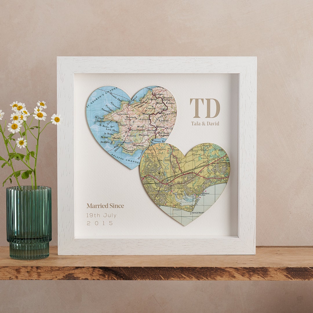 Two Custom Map Heart Print for a Couple - in Love Since Personalised ...