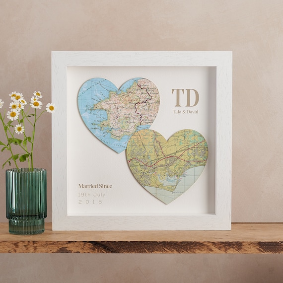 Two Custom Map Heart Print for a Couple in Love Since - Etsy