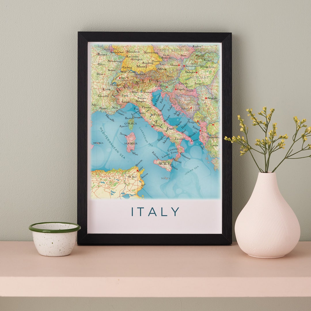 Italy Poster, Italy Map Print, Europe Wall Art Poster, Illustrated ...