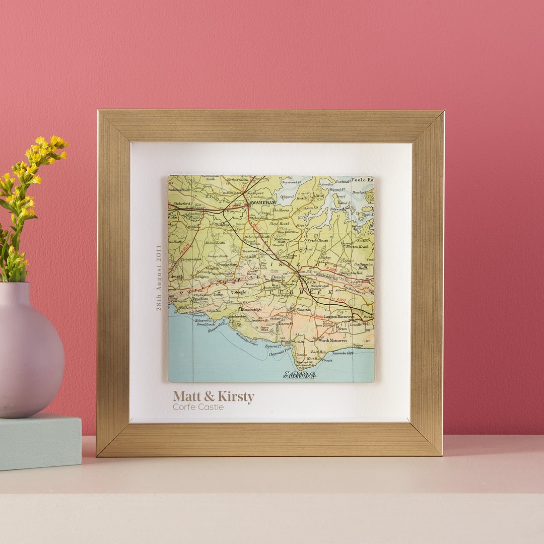 Custom Map Location Print Gold Frame, 50th Anniversary Couples Gift ...