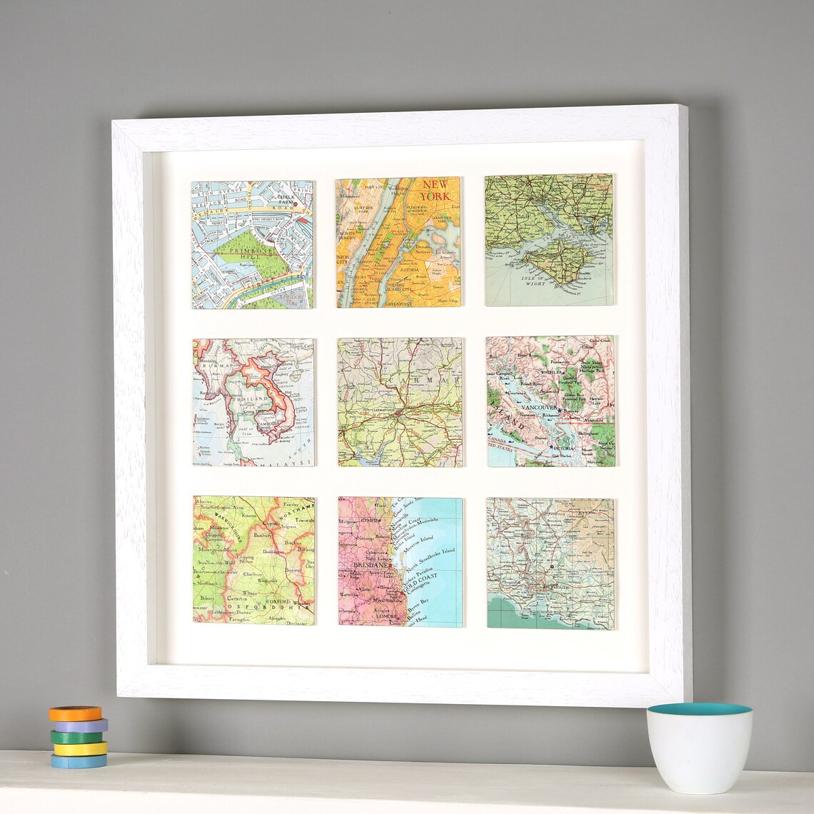 Nine Custom Map Squares Wedding & Anniversary Gift - Personalised ...
