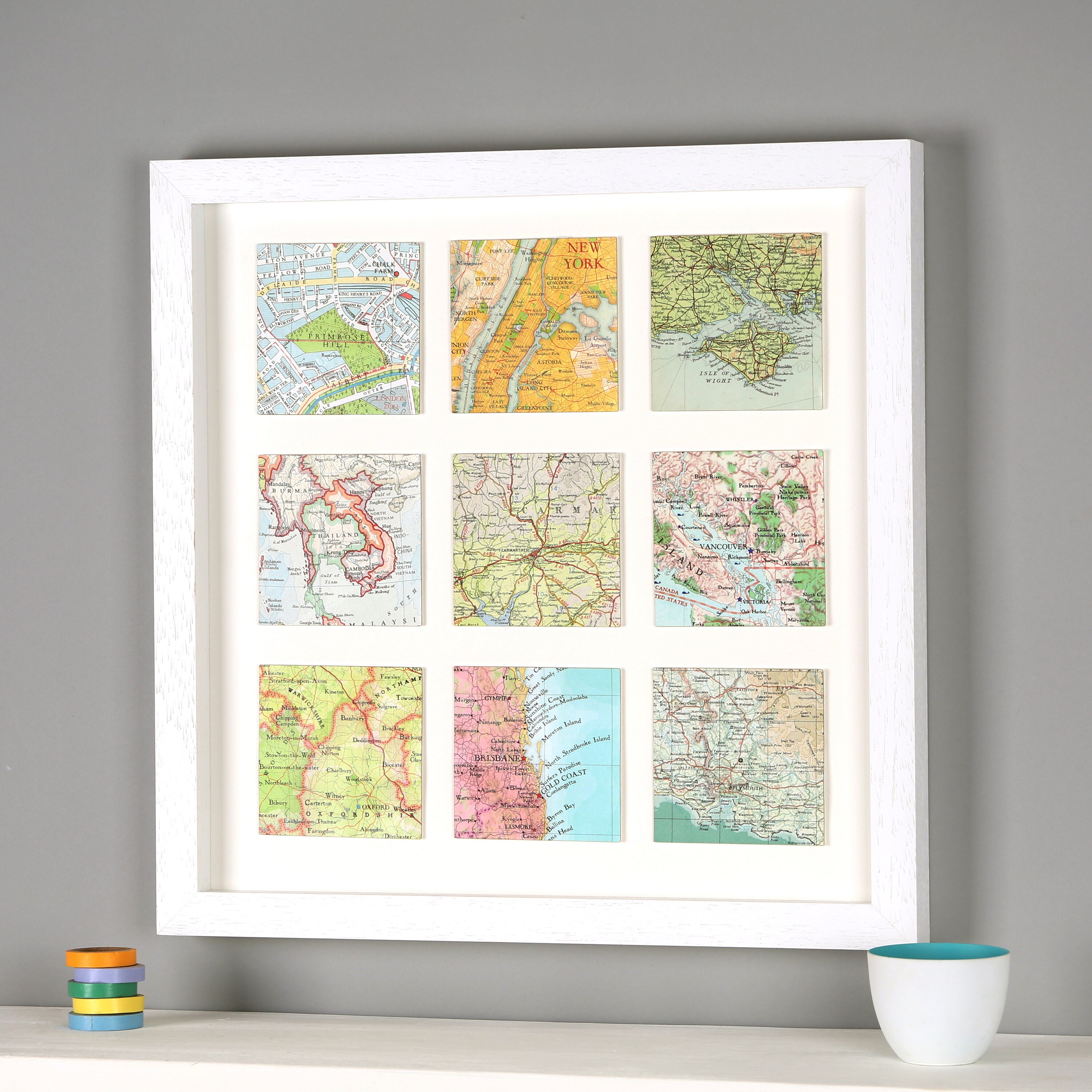 Nine Custom Map Squares Wedding & Anniversary Gift - Personalised ...