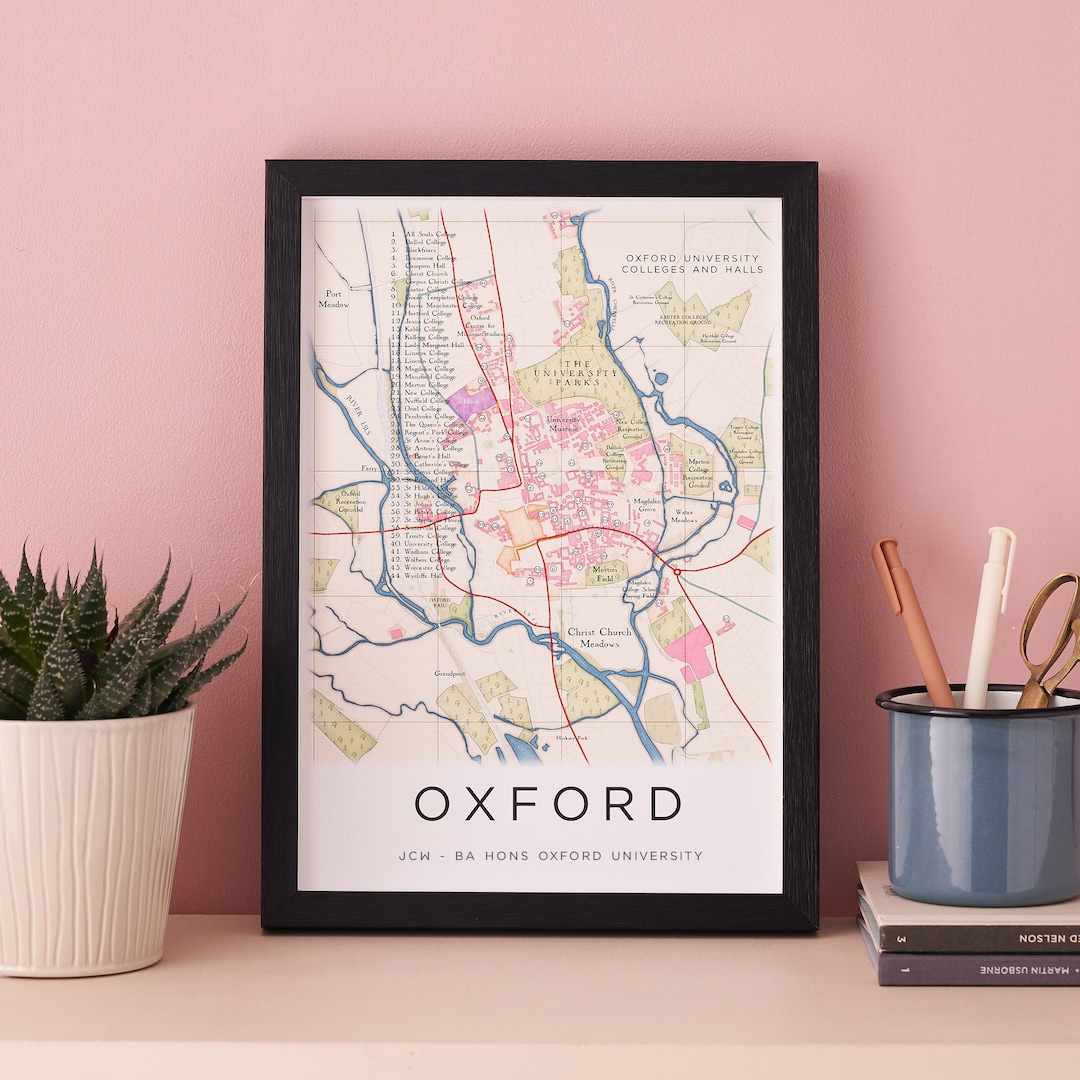 FRAMED Oxford Map Poster Print, Graduation Gift Wall Art, Oxford ...