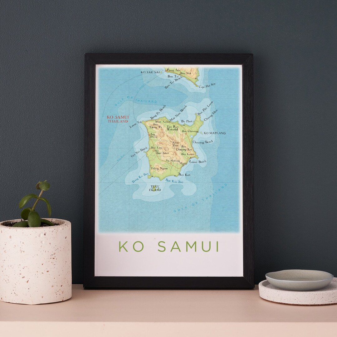 Ko Samui Poster, Thailand Gallery Wall Art, Map Travel Poster, Asia Map ...