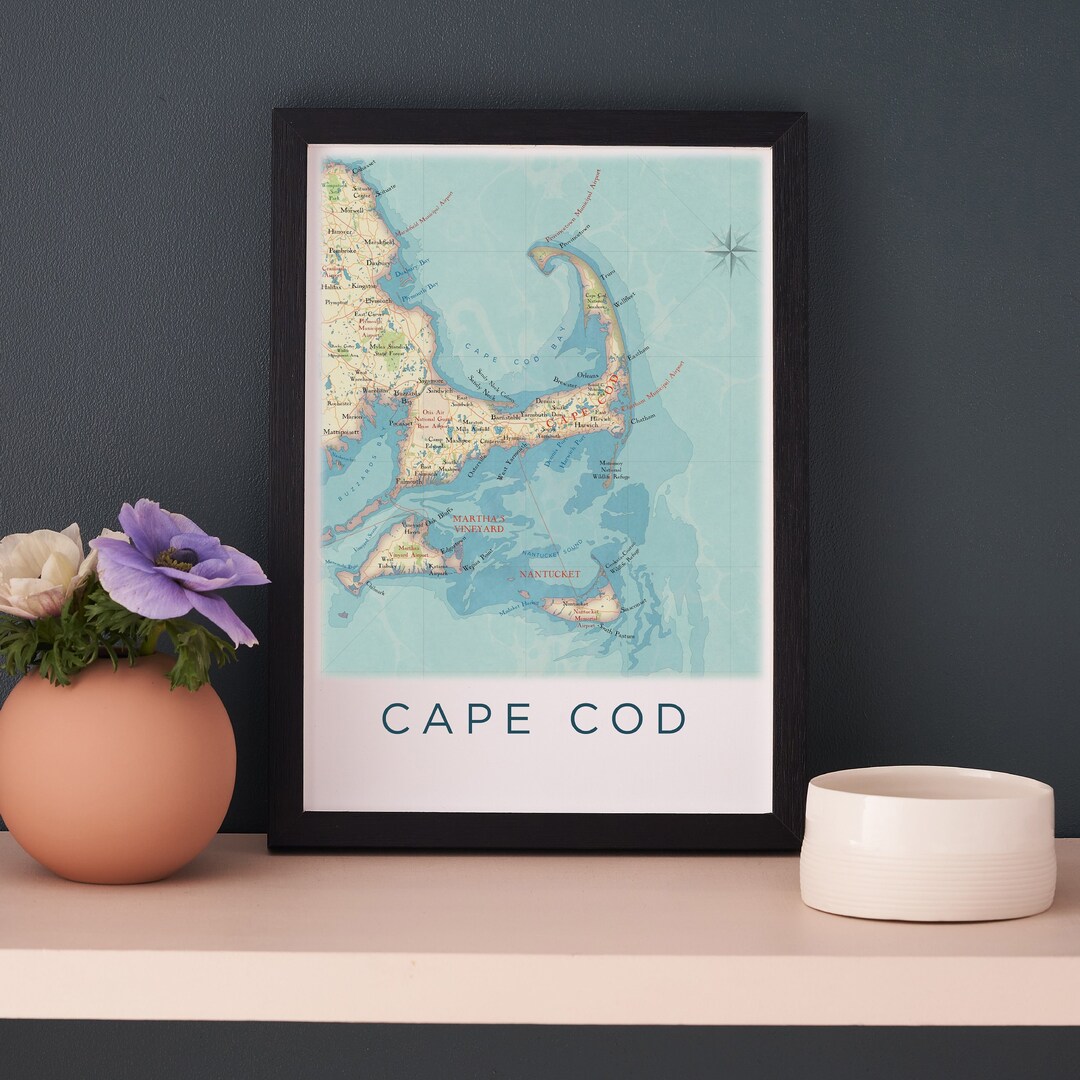 Cape Cod Poster, Map of Cape Cod, Massachusetts Map, Wall Art Gift ...