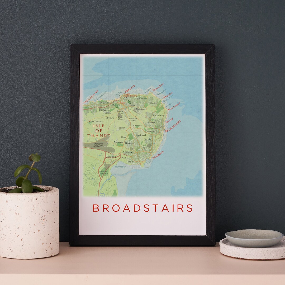 Broadstairs Map Print, Kent Coastal Poster, Seaside Holiday Print ...