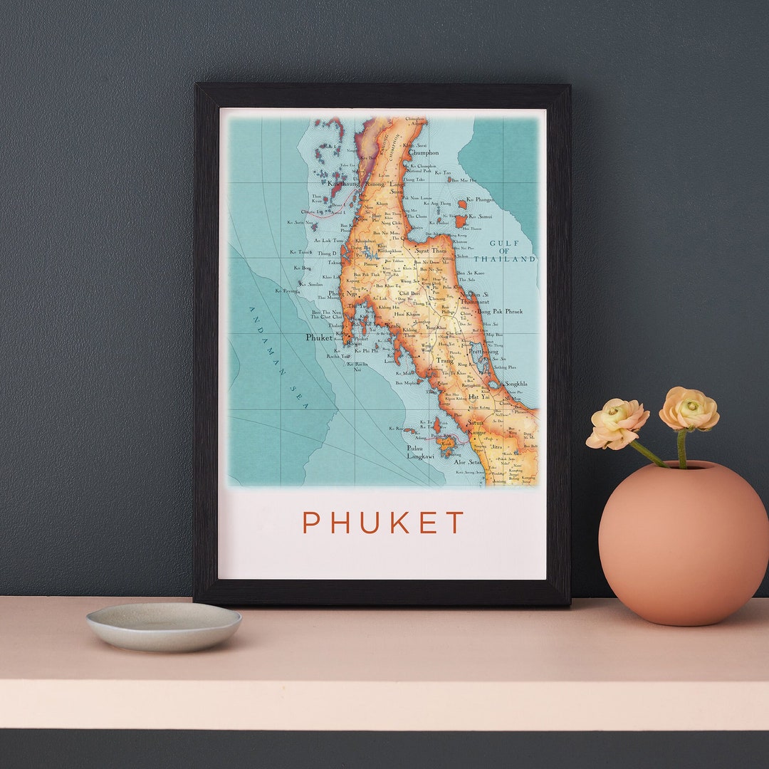 Phuket Poster, Thailand Map Print, Wedding Wall Art, Honeymoon ...