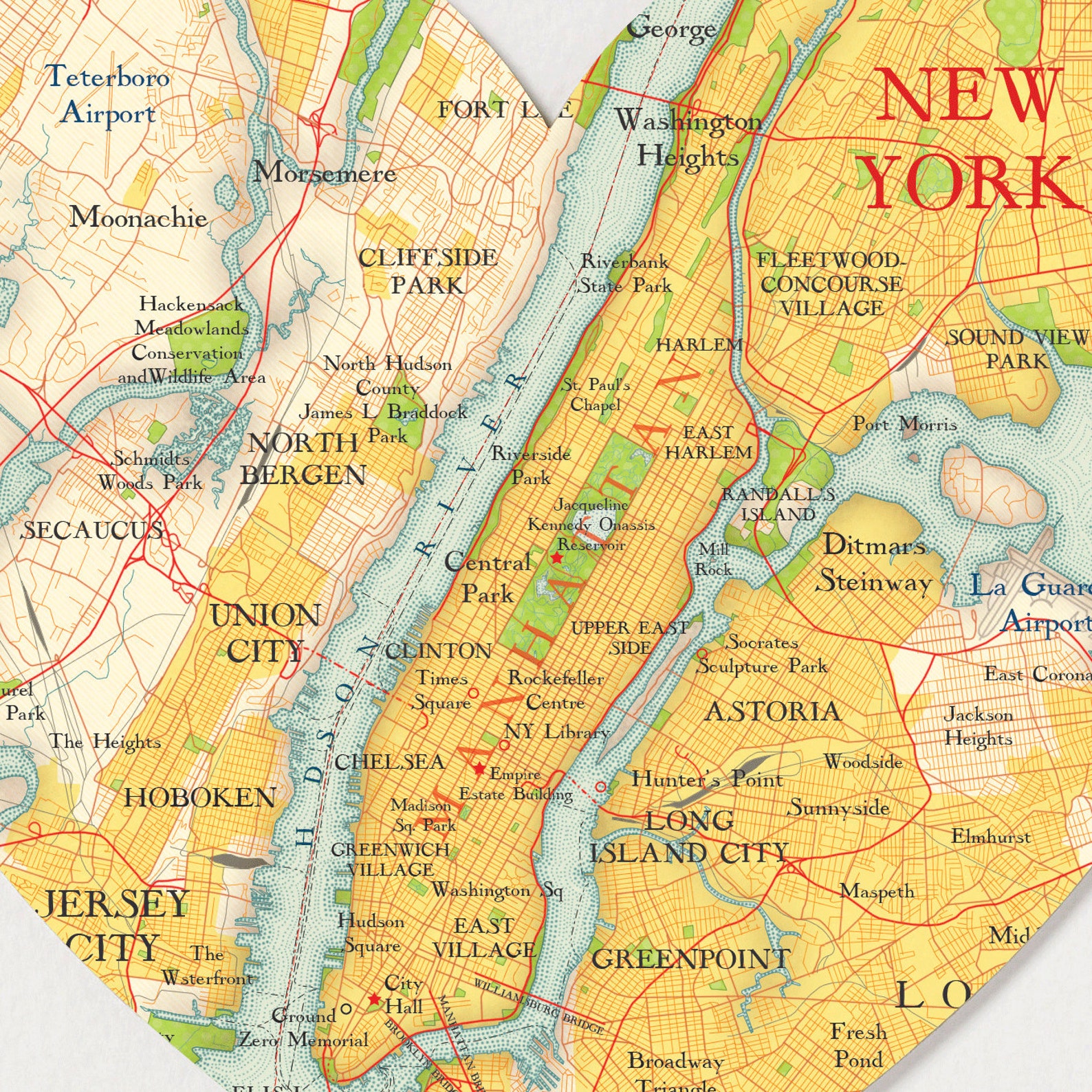 New York Wall Art Map Print - Personalised Manhattan Gift - Handmade 3D ...
