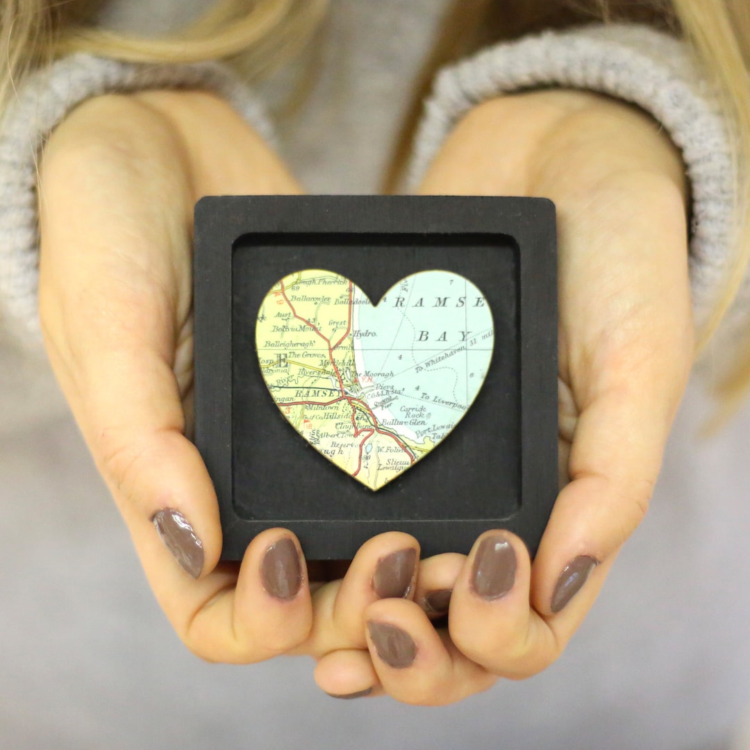 Custom Map Heart Print Miniature Frame- Romantic Valentine, Anniversary ...