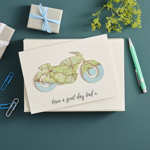 Fathers Day Card Motorcycle Card Custom Map Motorbike Card | Etsy
