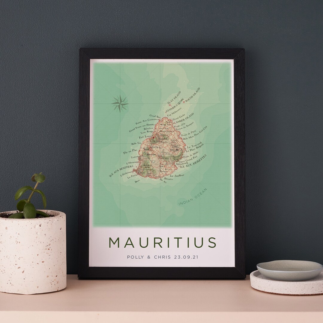 FRAMED Mauritius Poster, Personalised Mauritius Map Print, Mauritius ...