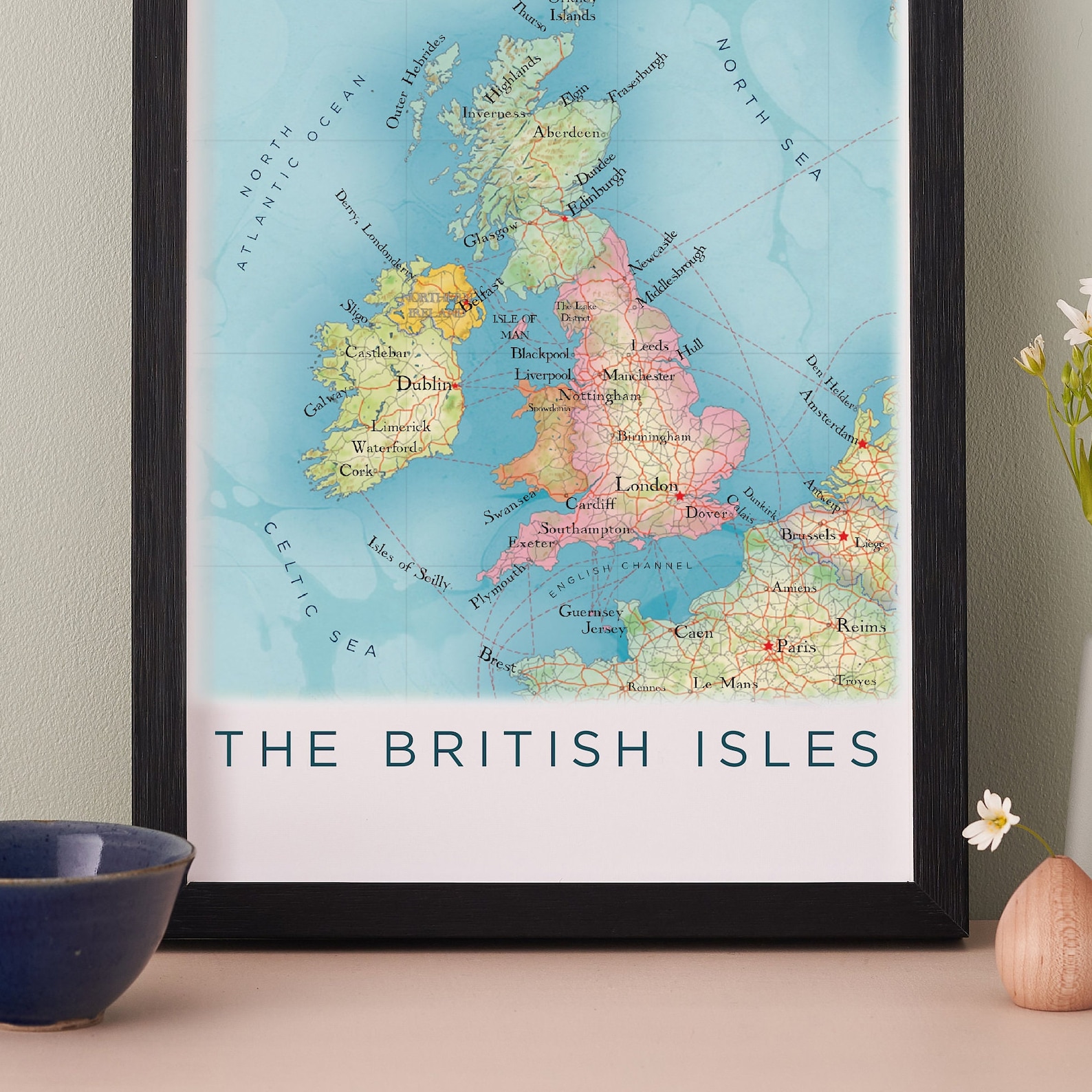 FRAMED Personalised British Isles Map, Modern Illustrated Map, UK Map ...
