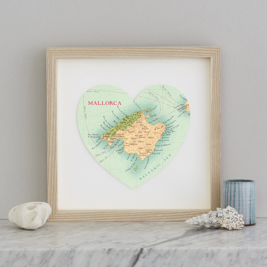 Mallorca Map Print Majorca Wall Art Map Heart Personalised - Etsy