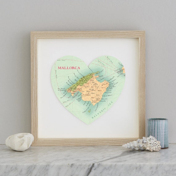 Mallorca Map Print Majorca Wall Art Map Heart Personalised | Etsy