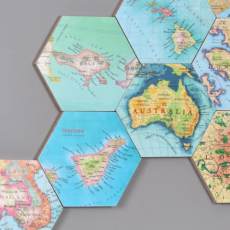 Wall Art Tile Hexagons Custom Map Gift Travel Gift for Him - Etsy