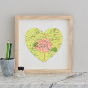 Paris Map Print in a Square or Heart Shape - Hand Drawn Vintage Map ...