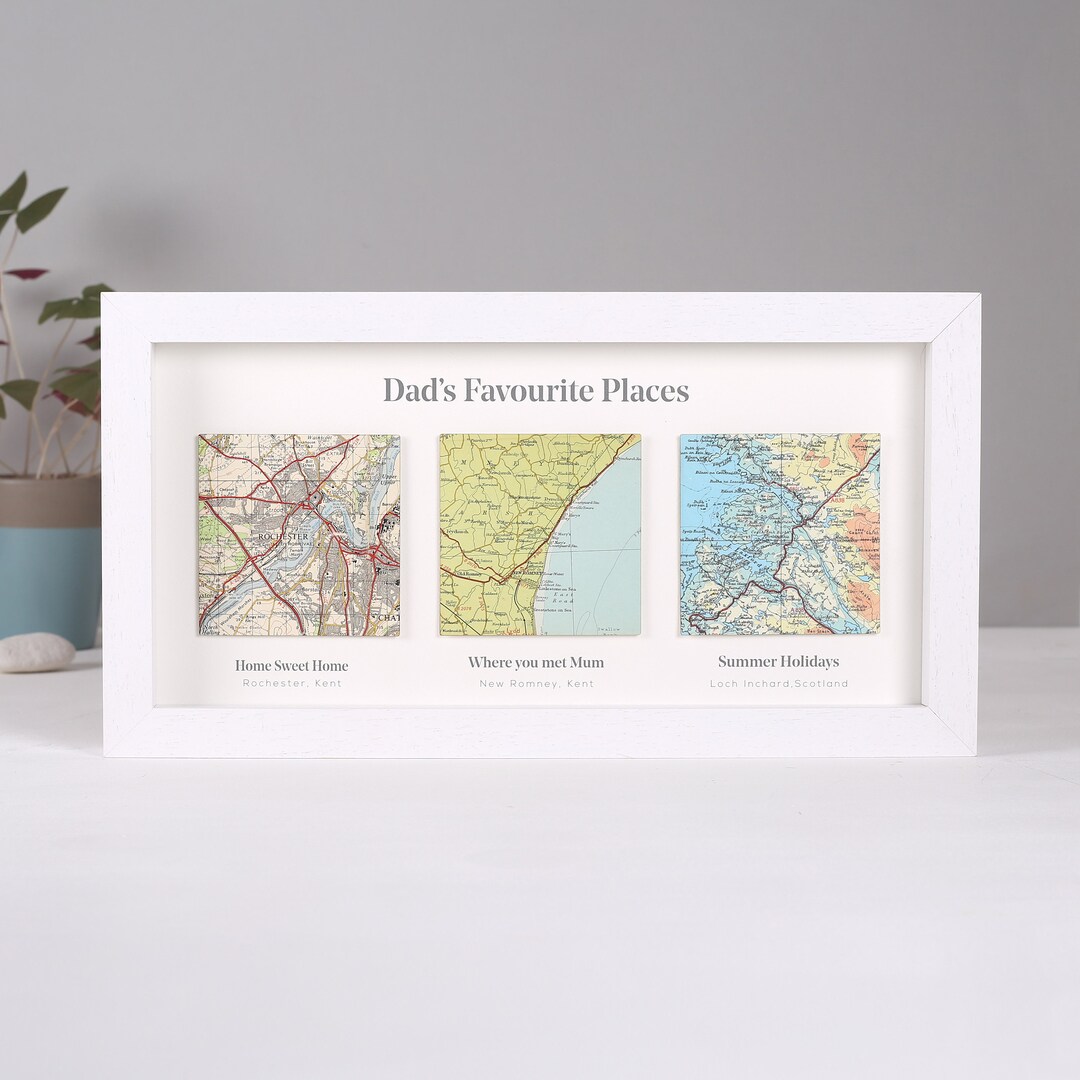 Custom Map Three Location Print - Fathers Day Gift for Dad or Husband ...