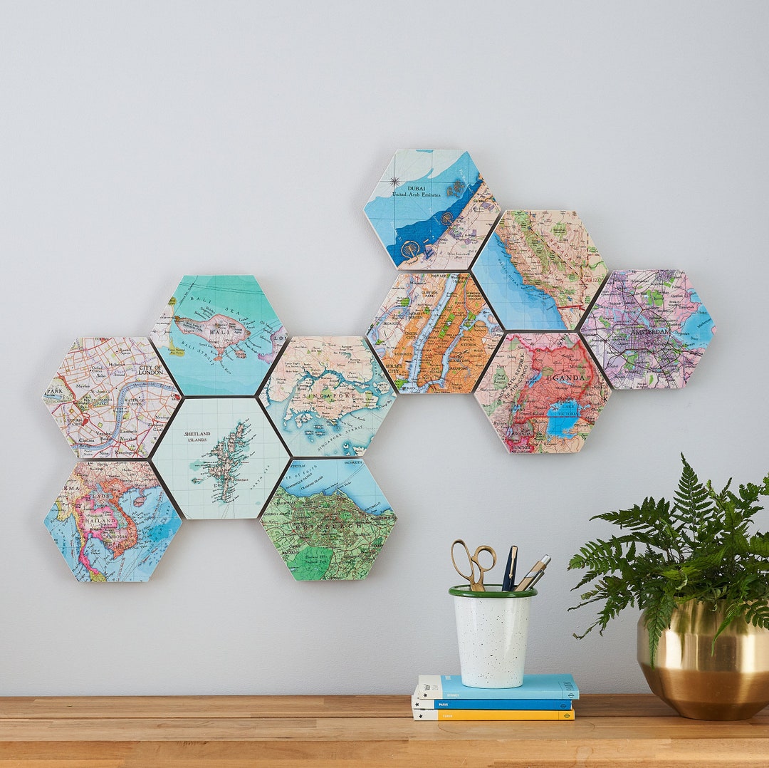 Custom Map Gift - Map Wall Art - Hexagon Map Wall Art Block ...
