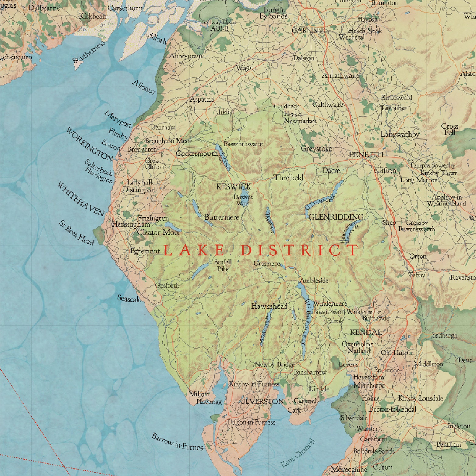 Lake District Map Poster the Lakes Map Print Cumbria UK - Etsy Australia