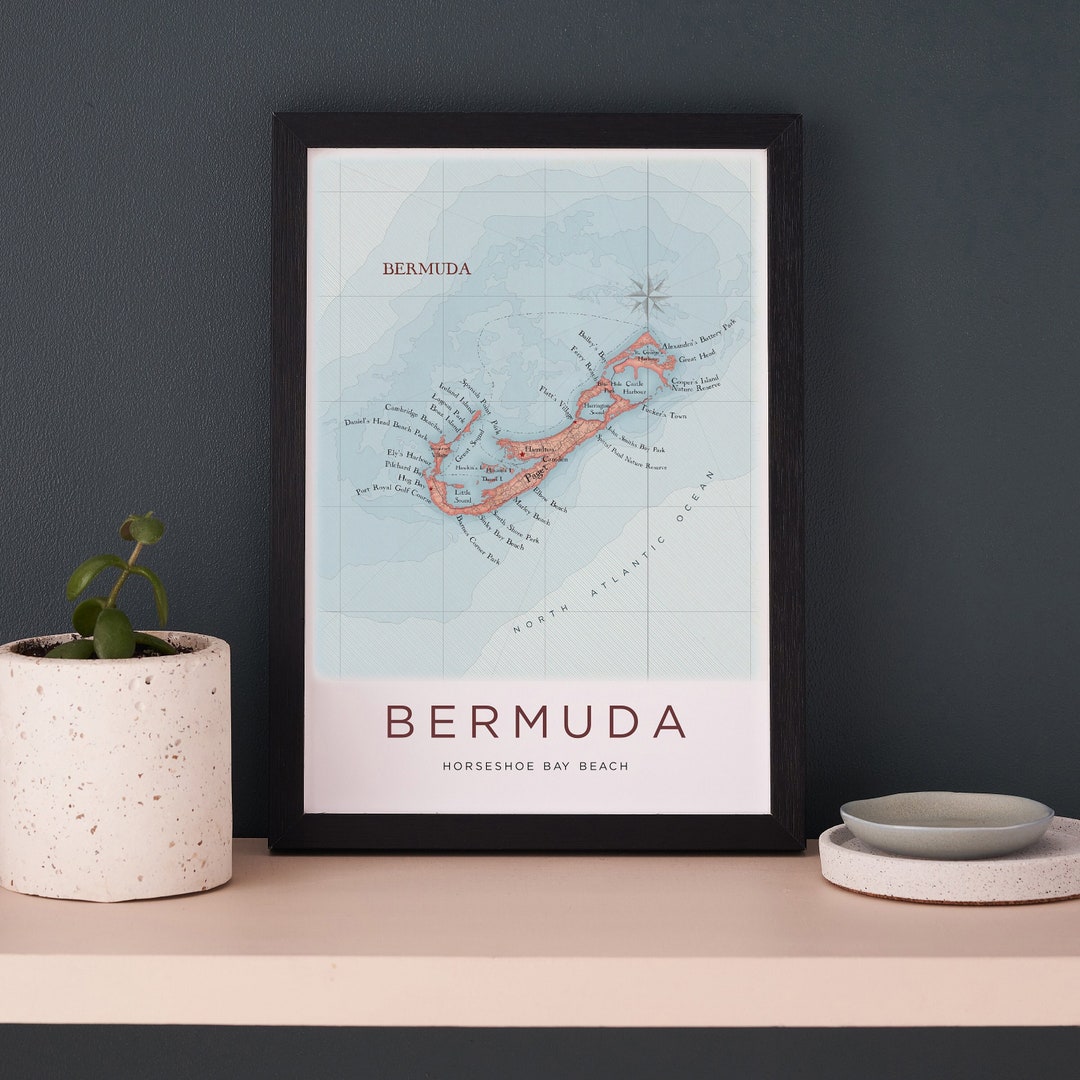 FRAMED Bermuda Island Map, Bermuda Wall Art Poster, Travel Gift ...