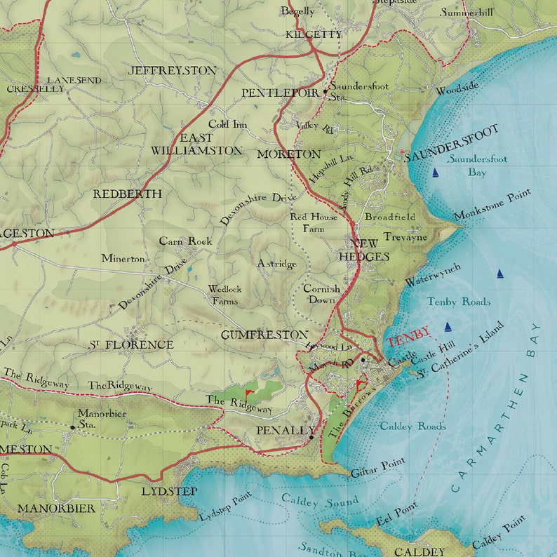 FRAMED Tenby Poster Print Map of Tenby Wales Tenby - Etsy