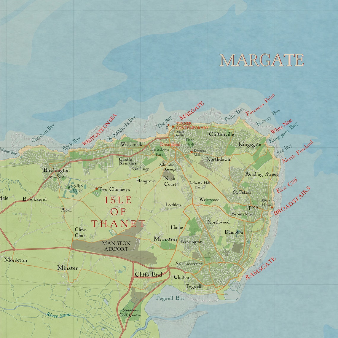 FRAMED Margate Map Poster Margate Map Print Margate Kent - Etsy