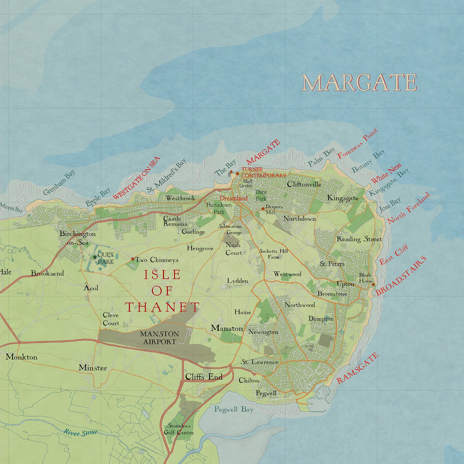 Margate Map Poster, Margate Map Print, Margate Kent Holiday Gift, Wall ...