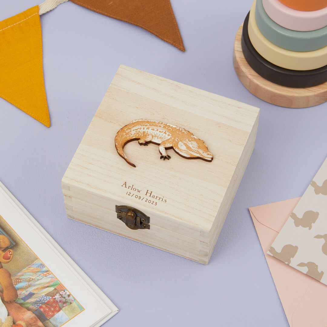 New Baby Crocodile Trinket Box, Newborn Baby Croc Gift, Personalised ...