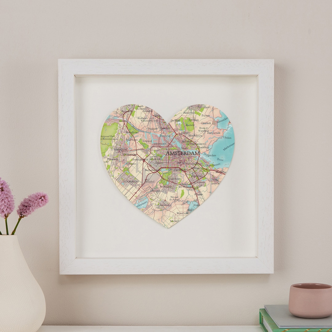 Amsterdam Map Heart Print, Wall Art 3D Papercut Map, Travel Gift ...