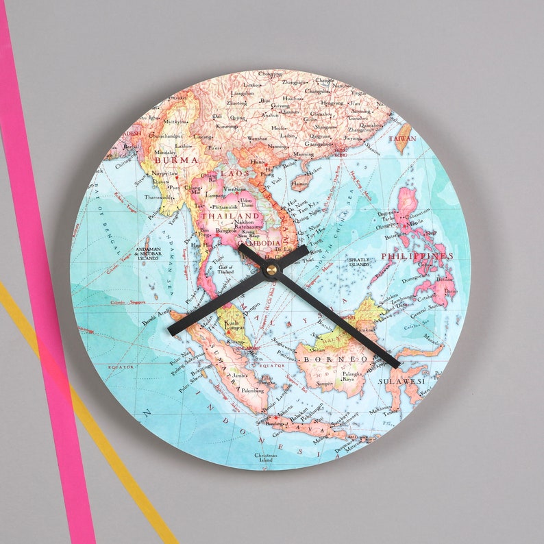 Map Wall Clock - Custom Map Location - Unique Round Wall Clock - Modern ...