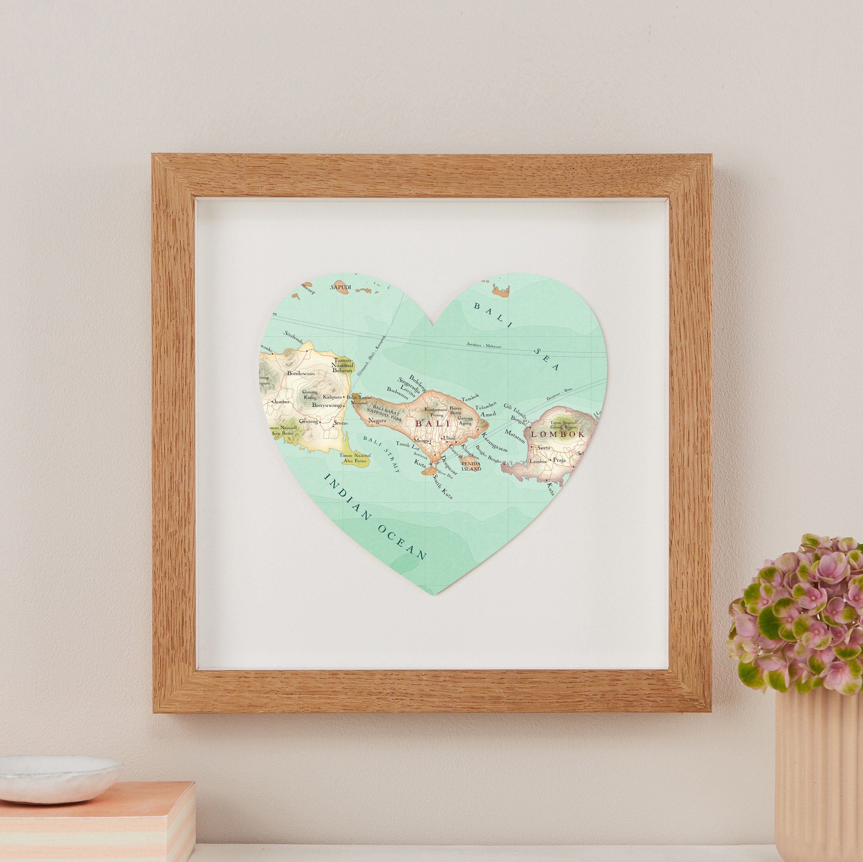 Bali Map Wall Art - Framed Print - Personalised Custom Square or Heart ...