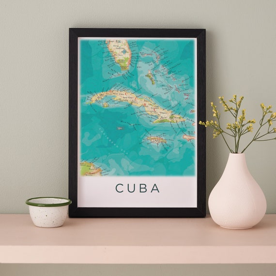 Cuba Map Poster Map Print Cuba Map Caribbean Sea Map | Etsy