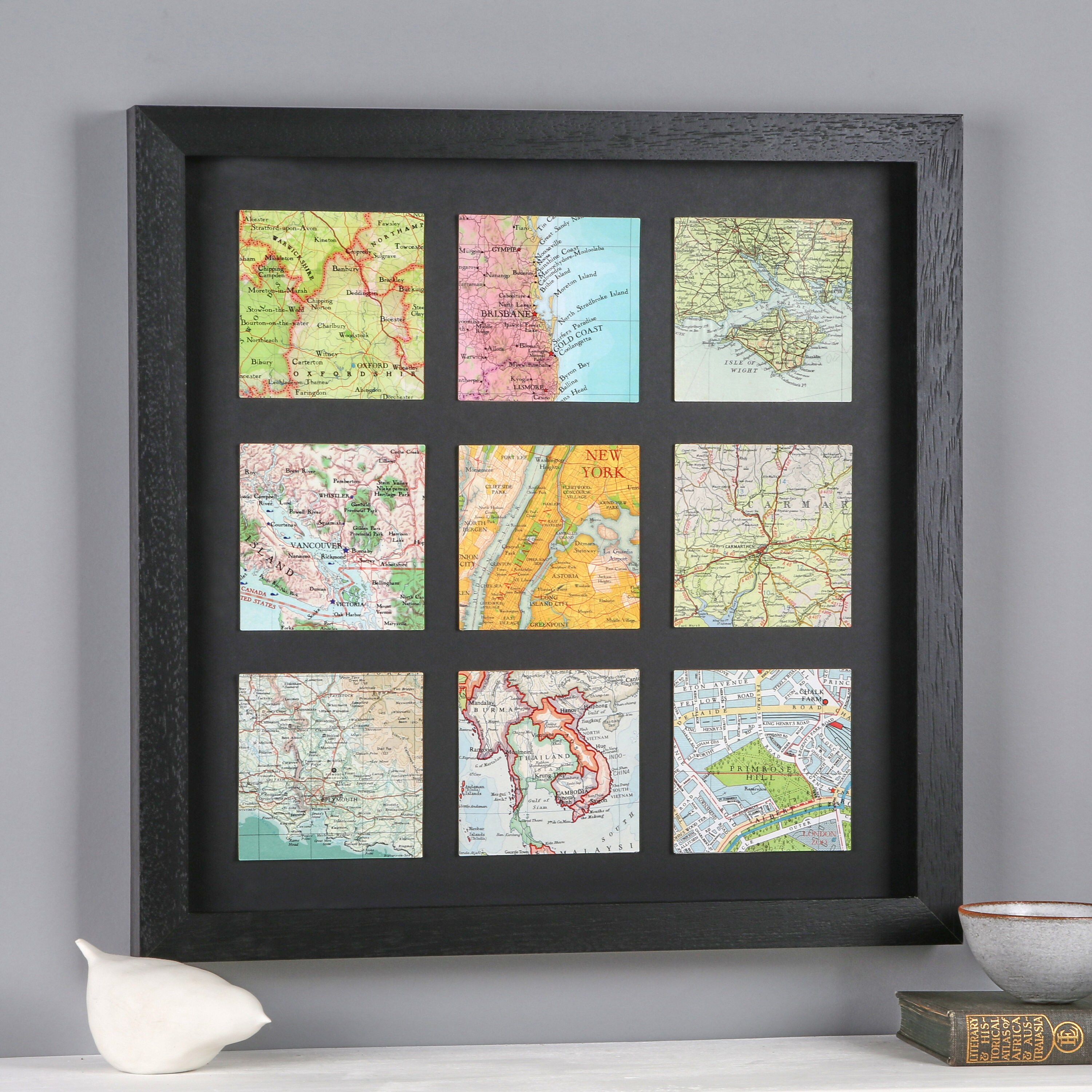 Nine Custom Map Squares Wedding & Anniversary Gift - Personalised ...