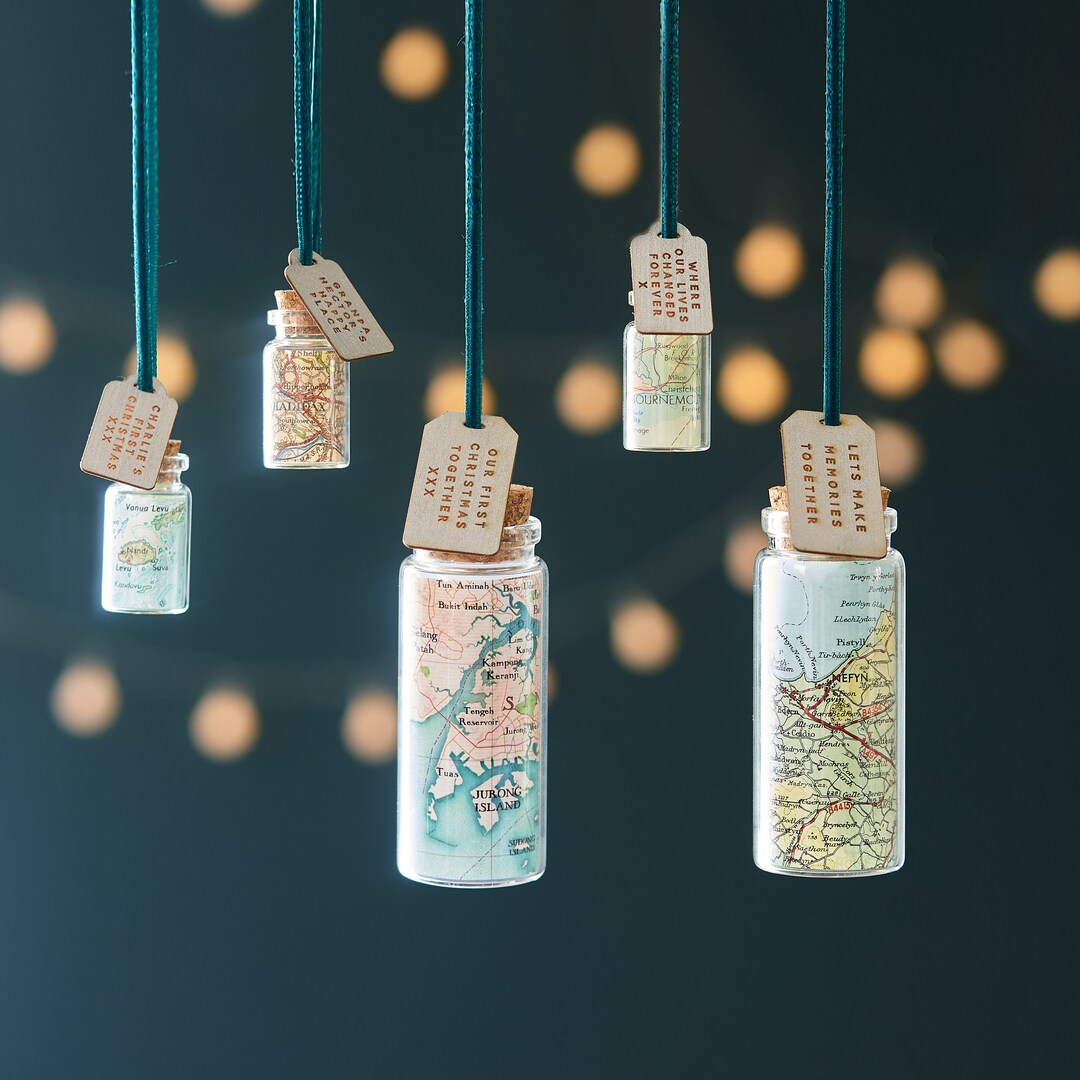 Christmas Bauble Custom Map Message Bottle Personalised Map in A Bottle ...