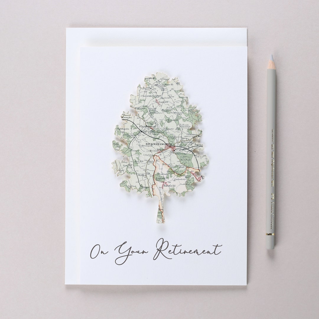 Custom Map Location Oak Tree Retirement Greetings Card, Happy ...
