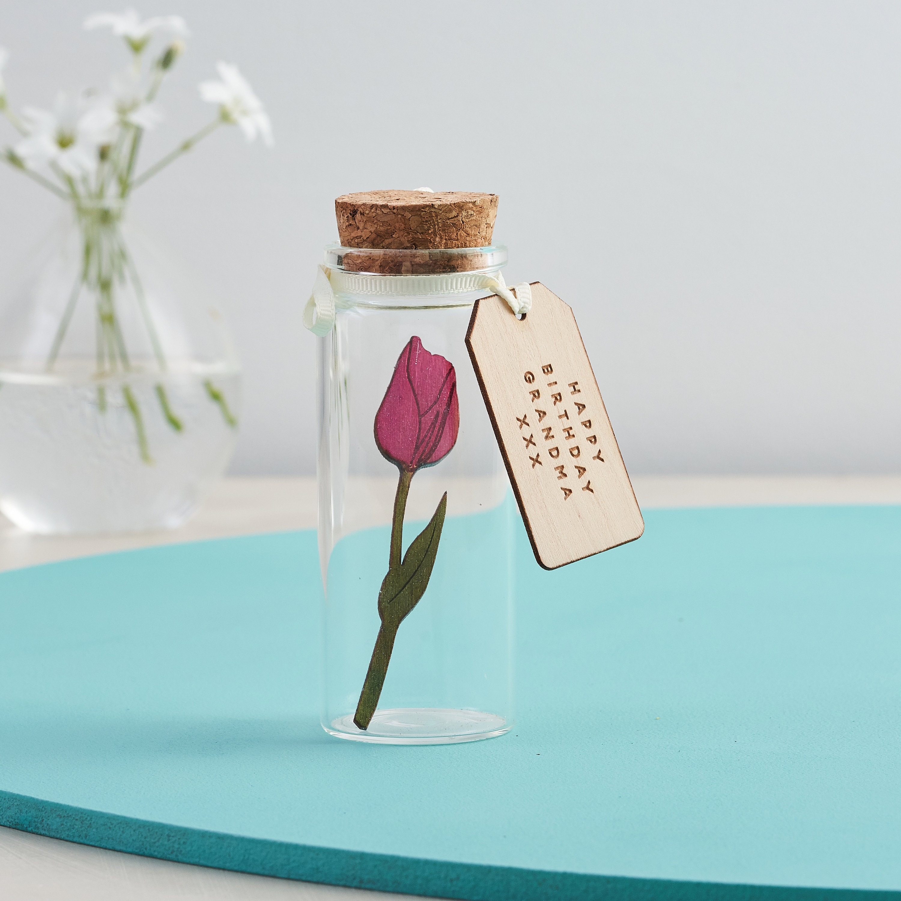 Pink Tulip Message Bottle Mothers Day Wooden Flower for Mum - Etsy