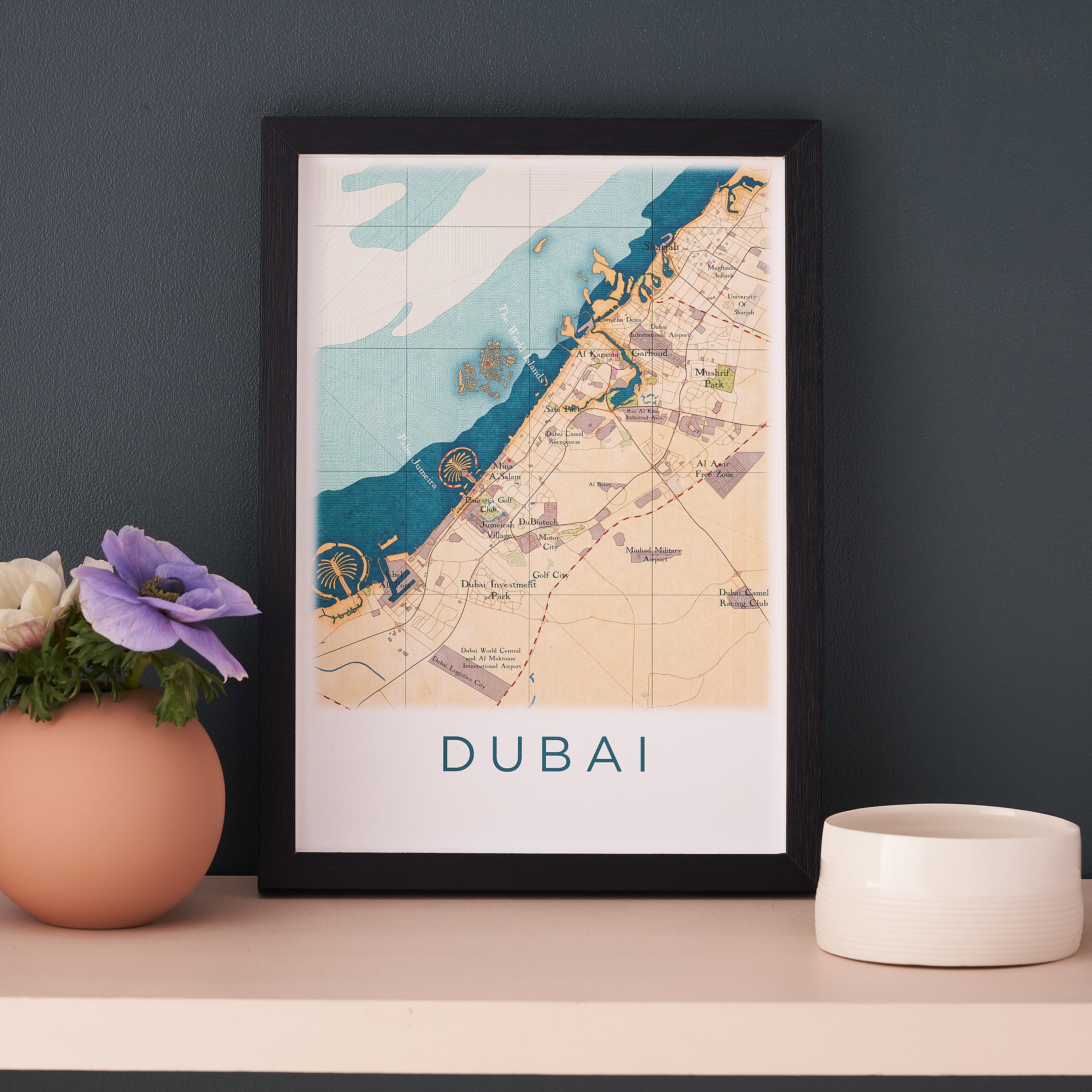 FRAMED Dubai Map Poster Print Dubai United Arab Emirates - Etsy UK