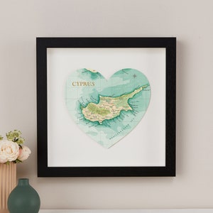 Cyprus Map Heart Print - Custom Framed Print - Bombus Map - Wedding ...
