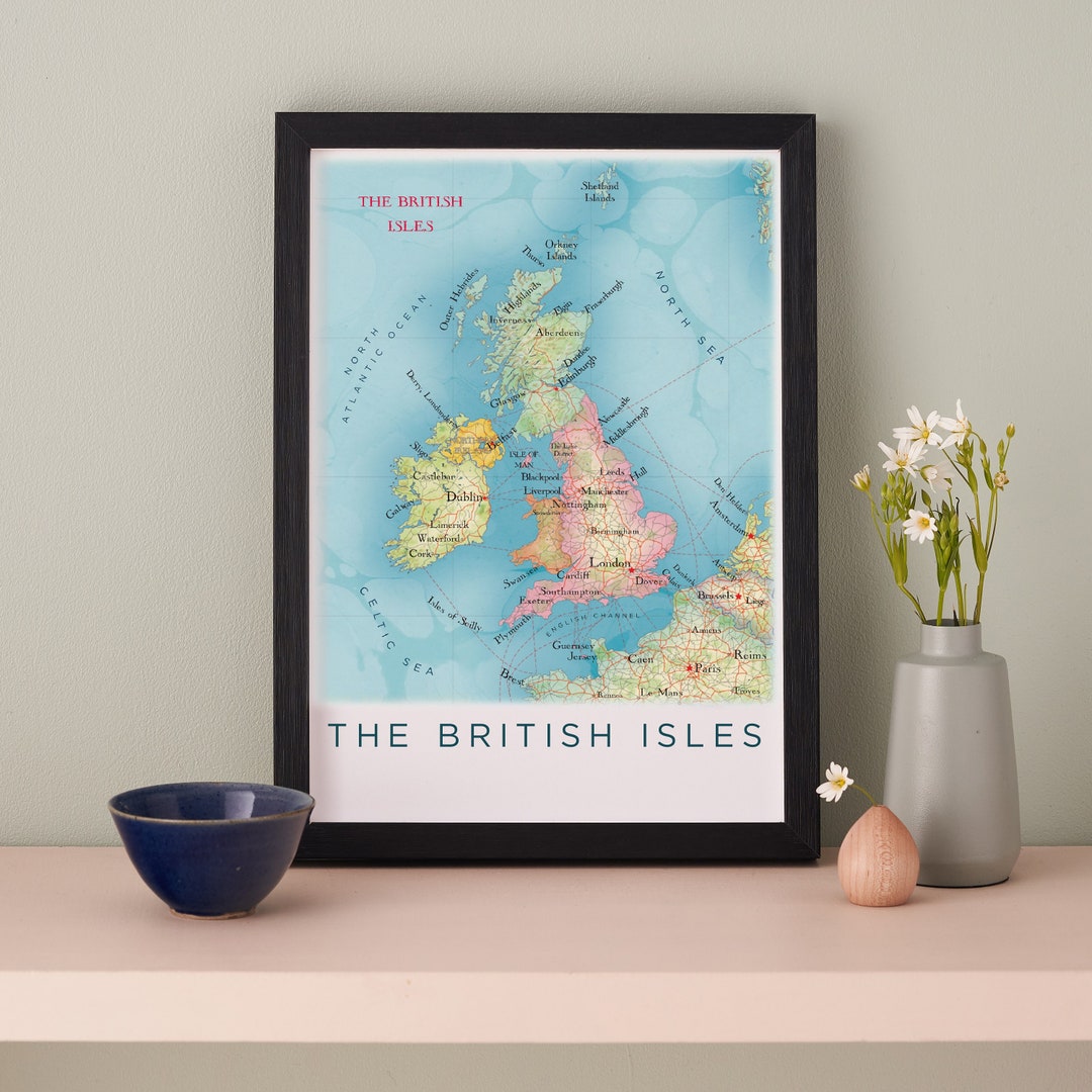 FRAMED Personalised British Isles Map, Modern Illustrated Map, UK Map ...