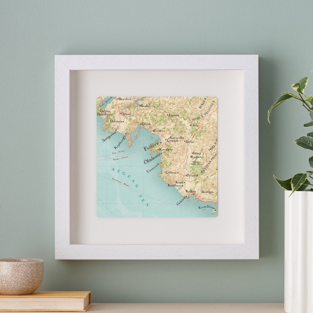 Ölüdeniz Framed Map Print, Wedding Anniversary Gift for a Couple ...