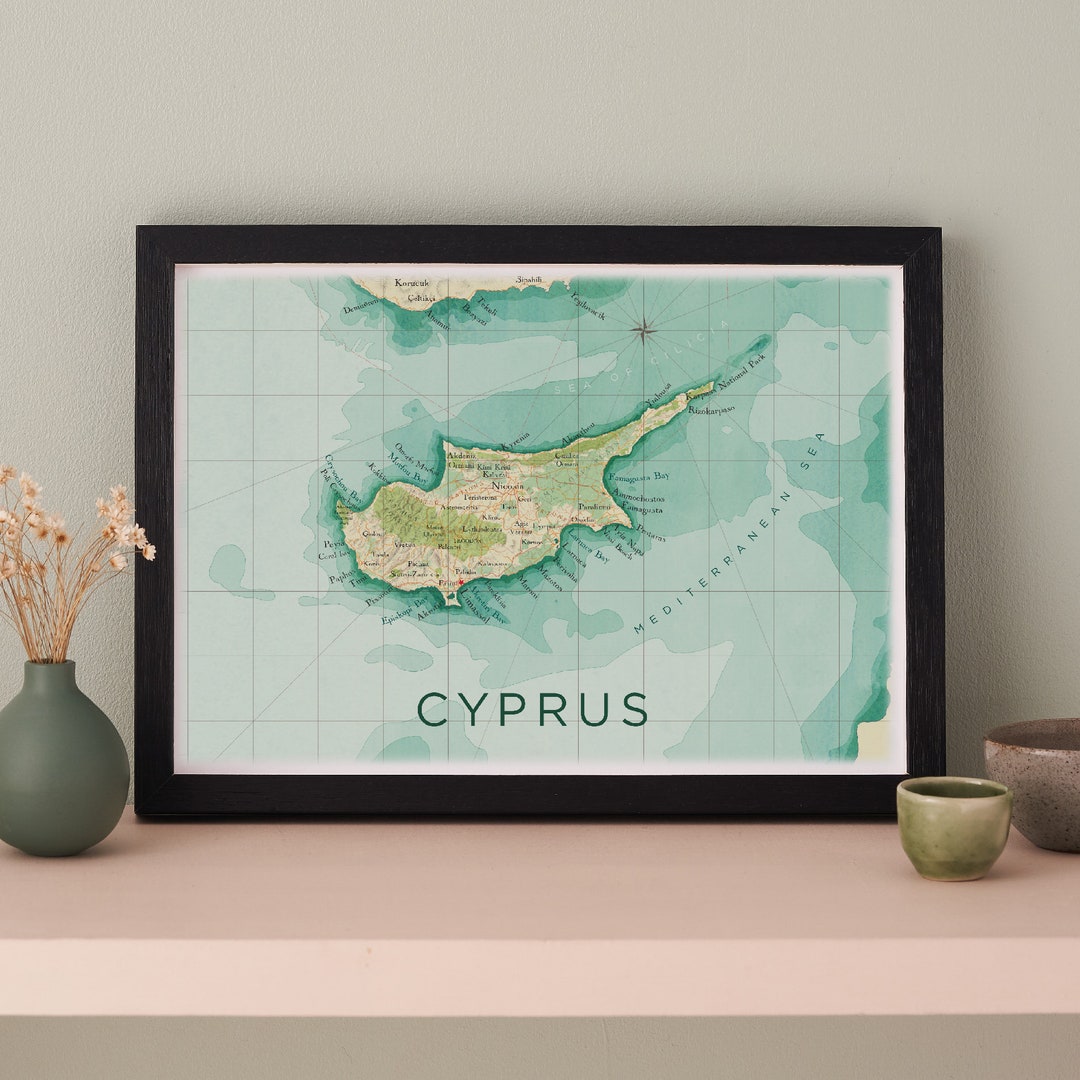 Cyprus Map Print, Cyprus Map Wall Art, Travel Art Gift, Mediterranean ...