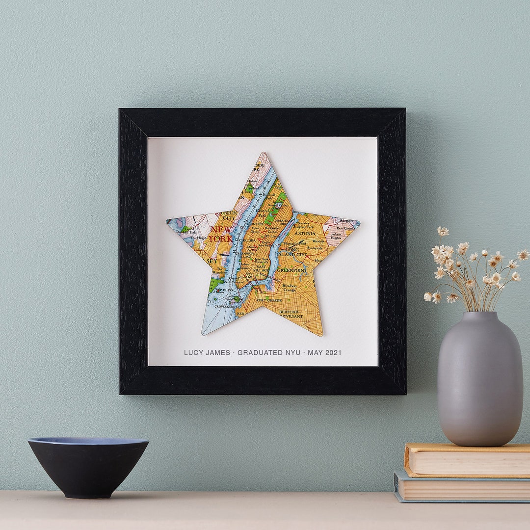 Custom Map Gift, Map Star Artwork, Gift for Her, Wall Art Map Star ...