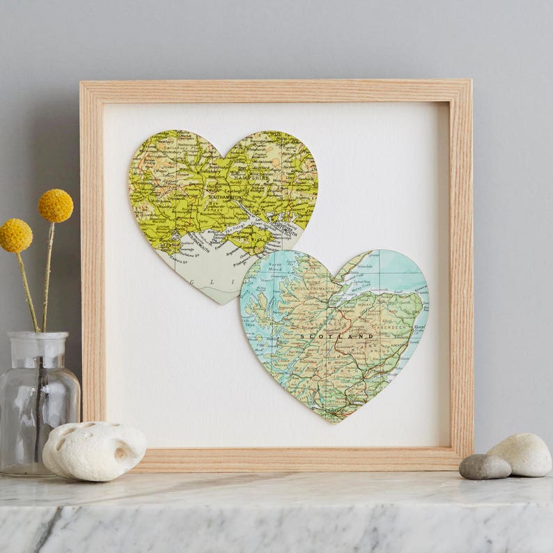Custom Map Gift for Him Two Custom Map Heart Print for A - Etsy