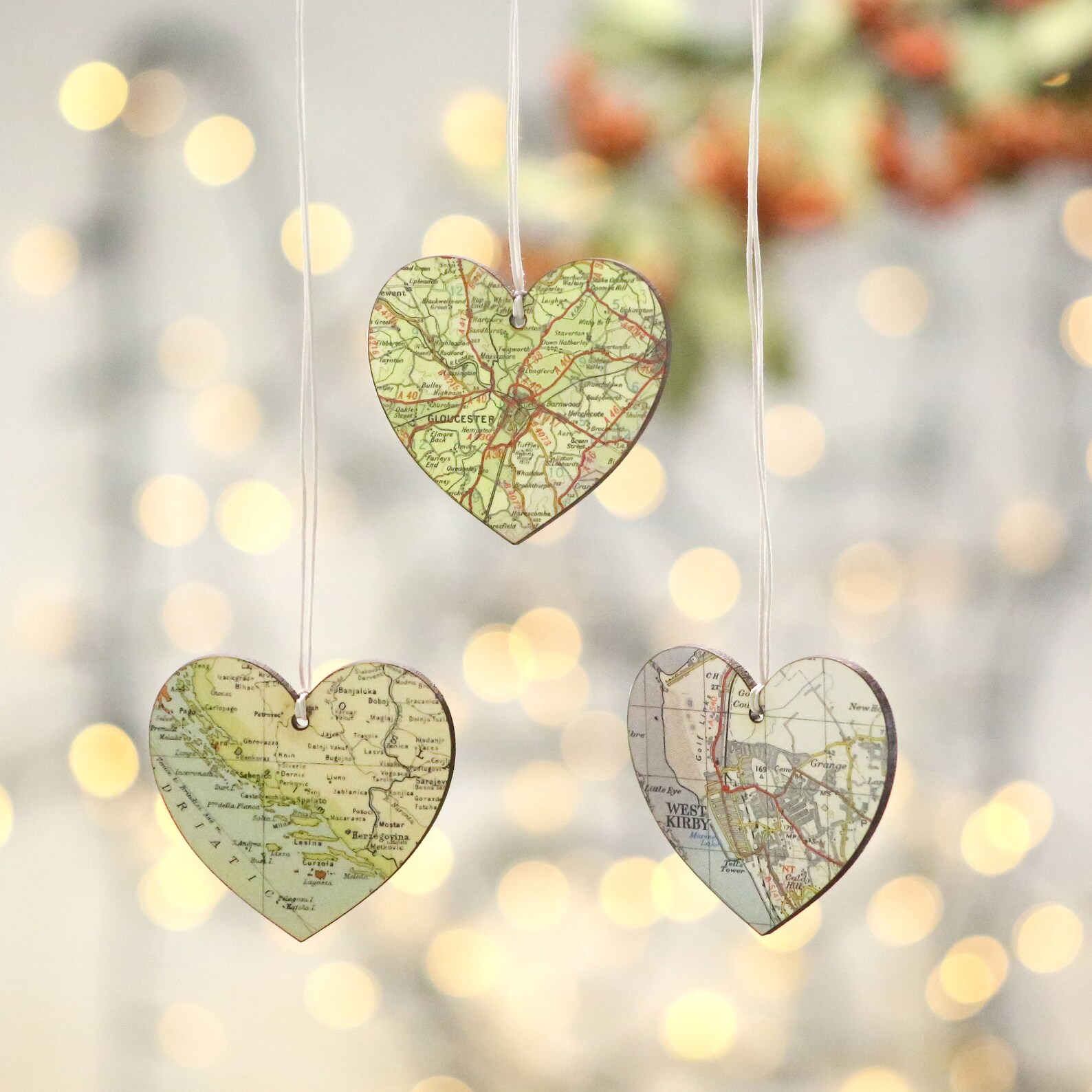 Custom Map Heart Hanging Christmas Tree Decoration - Personalised ...