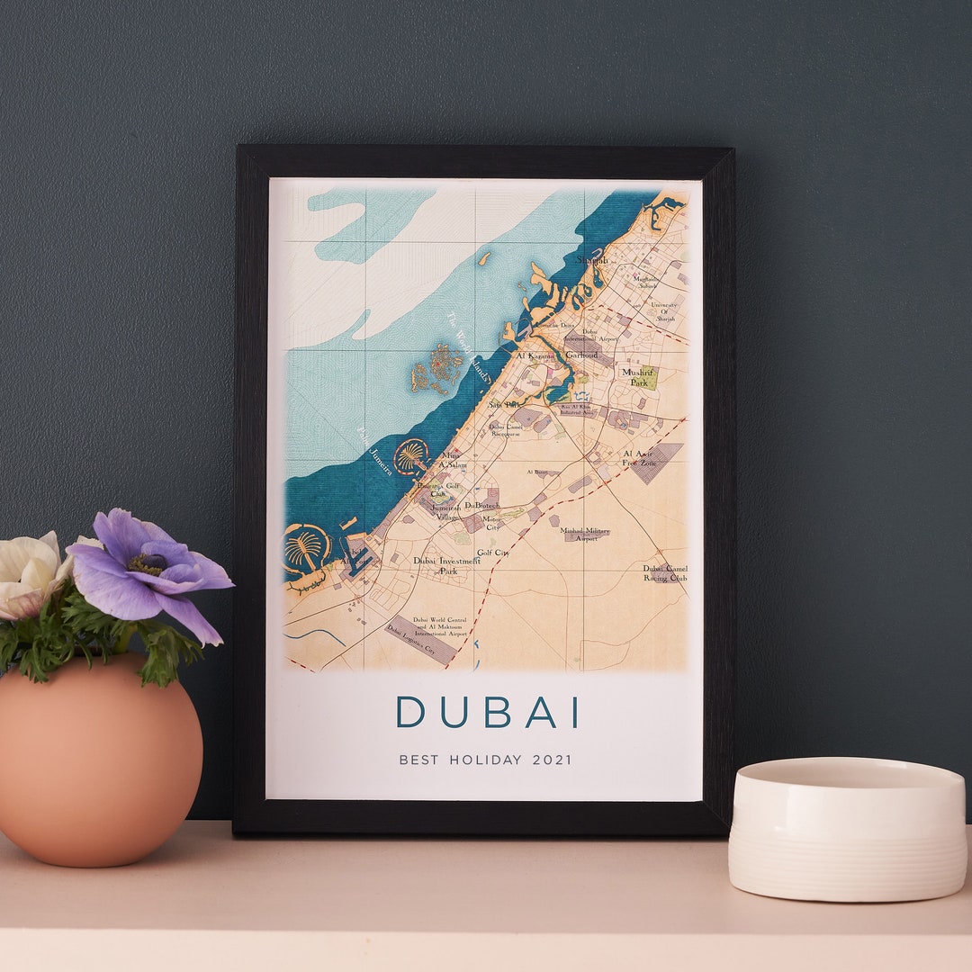 FRAMED Dubai Map Poster Print, Dubai, United Arab Emirates, Dubai Print ...