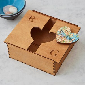 Travel Wedding Gift, Personalised Map Heart Location Keepsake Box ...