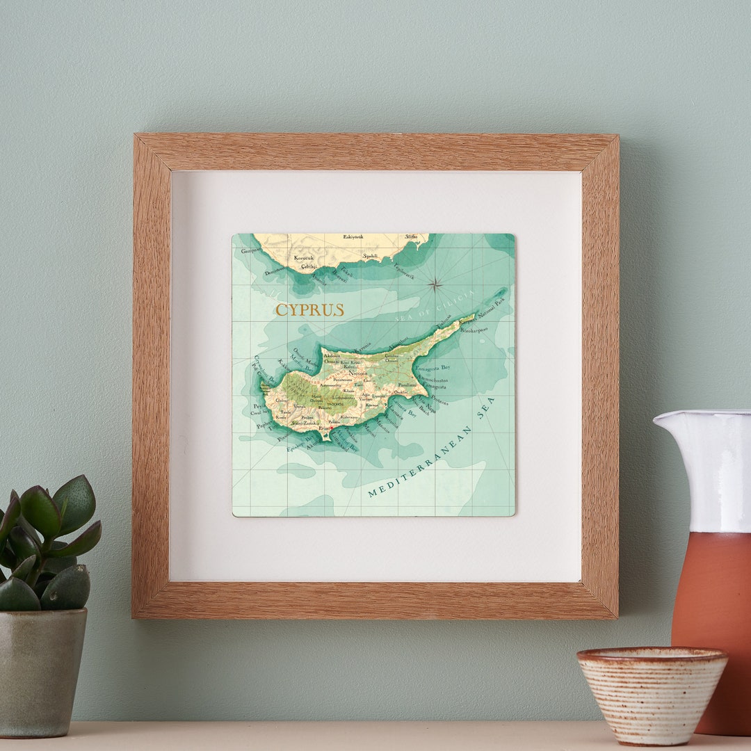 Cyprus Map Print, Wedding Anniversary Map Gift for a Couple. Wall Art ...